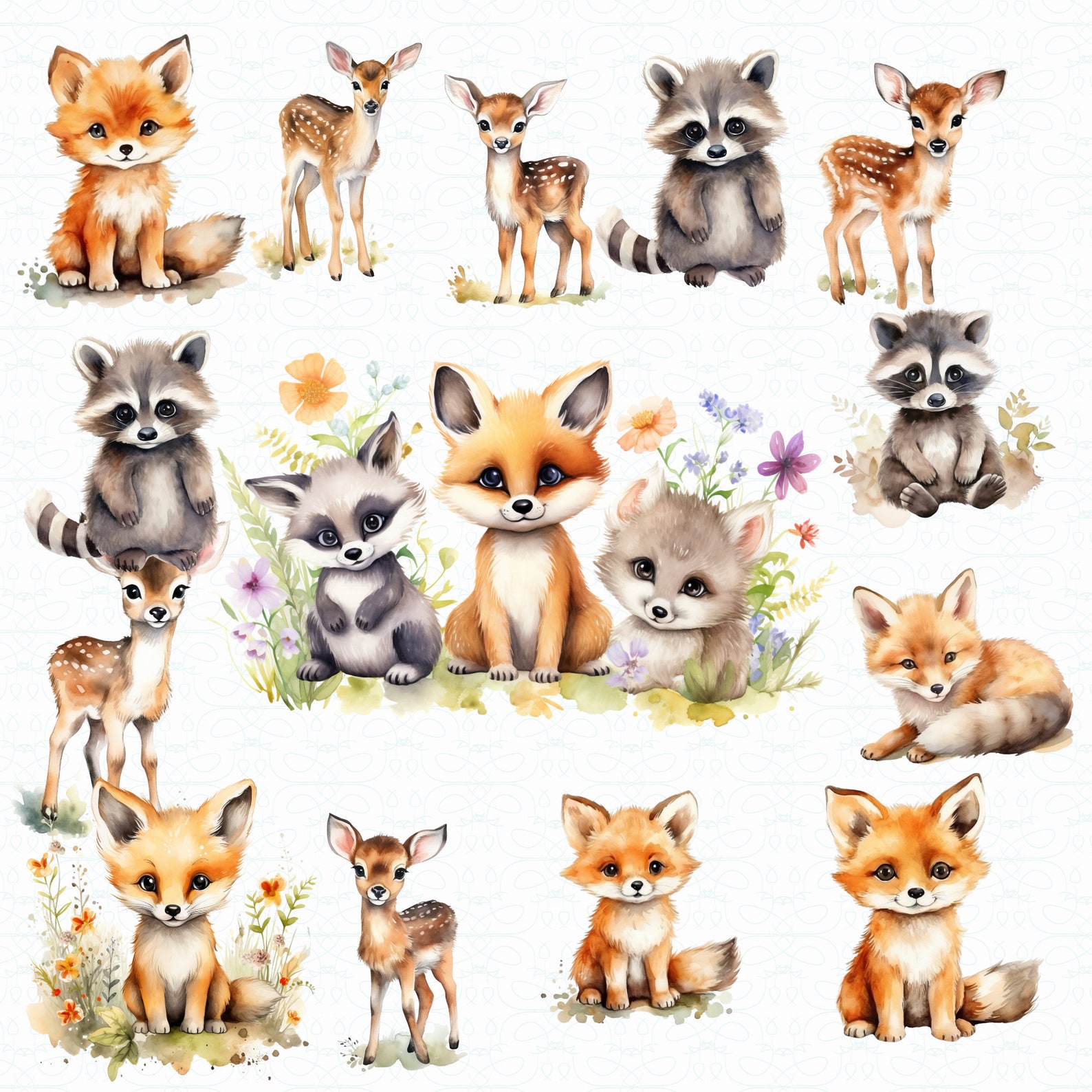 Woodland Animals Watercolor Clipart, Forest Animals Clipart, Cute ...