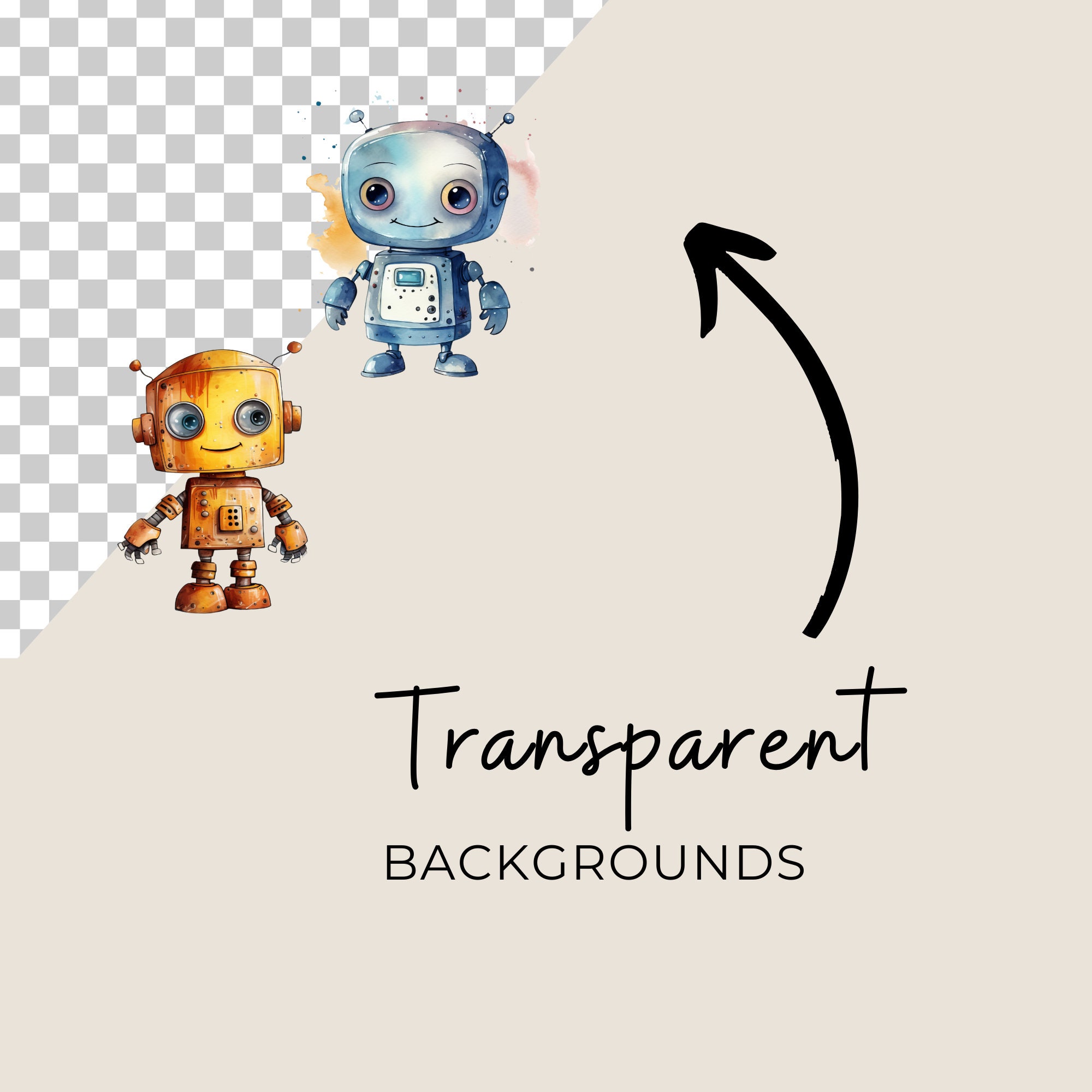 Cute Little Robots Clipart - Watercolor Cartoon Robot - High Quality ...