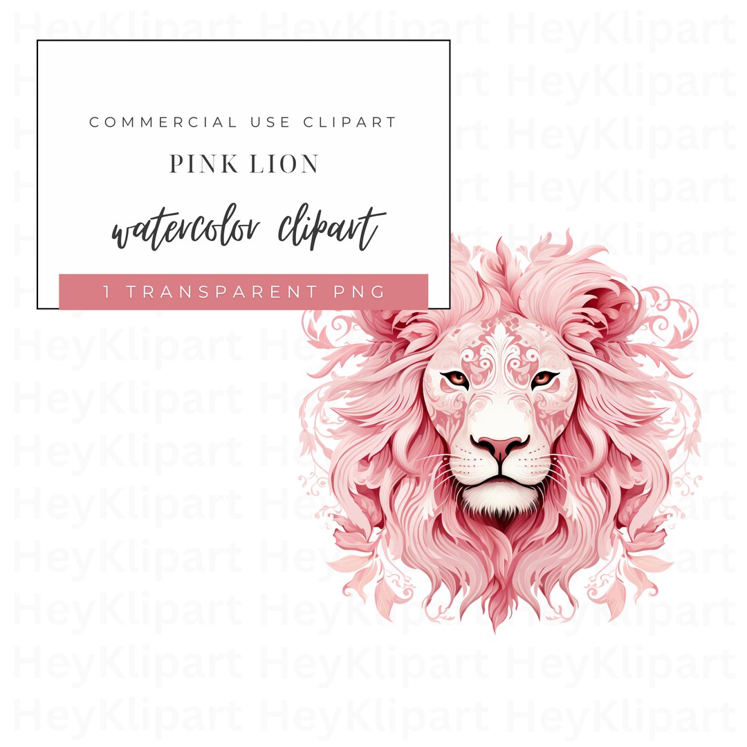 Pink Lion Safari Toile Clipart - Single PNG Image - Watercolor King of ...