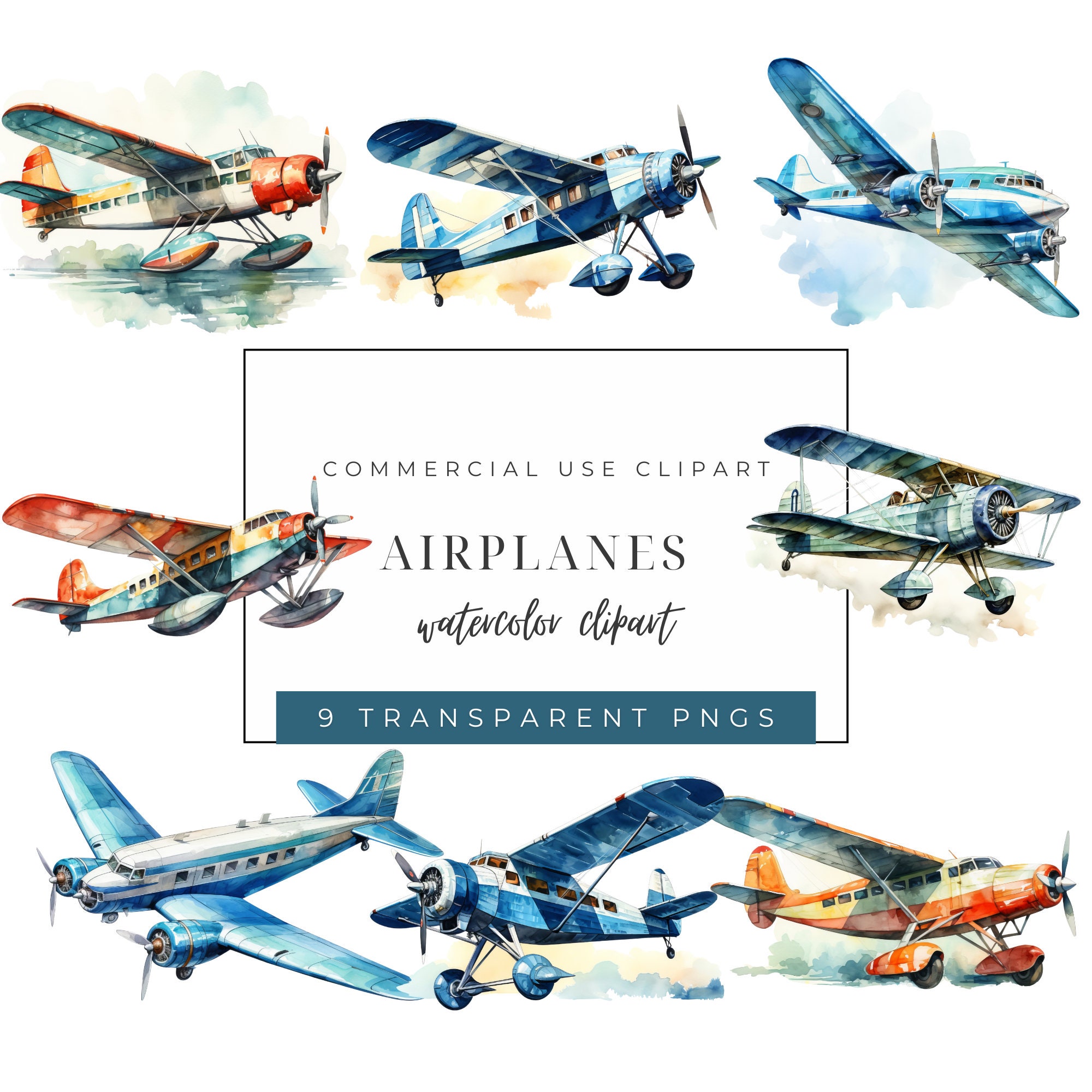 Watercolor Airplanes Clipart - High Quality PNG Images - Commercial Use ...