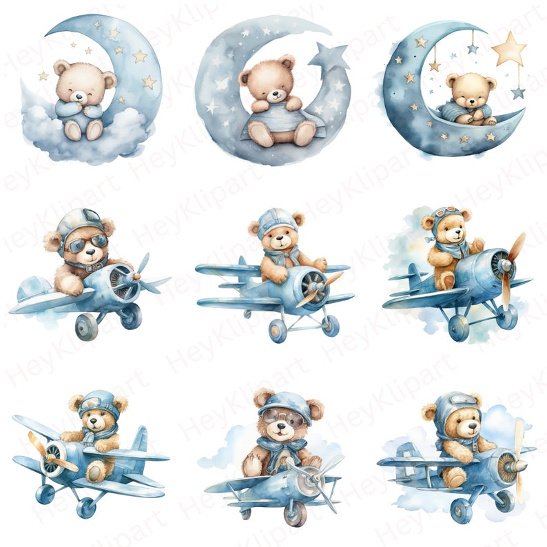 Blue Teddy Bear Clipart, Nursery Baby Bear, Baby Bear PNG, Cute ...