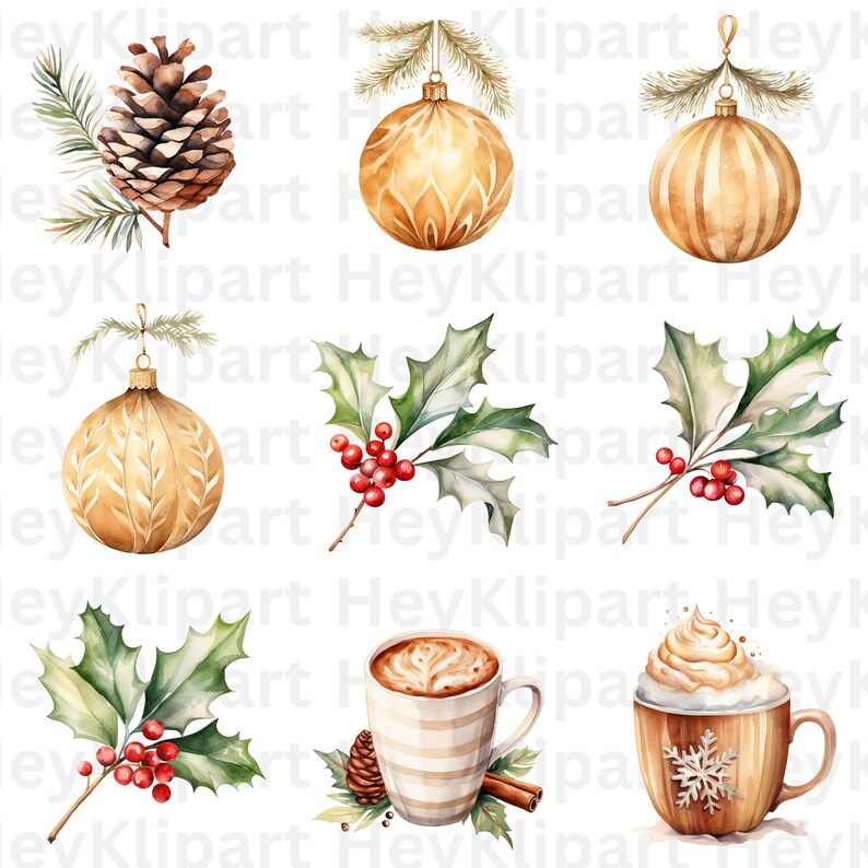 Watercolor Christmas Clipart Bundle, Cozy Christmas Clipart, Neutral ...