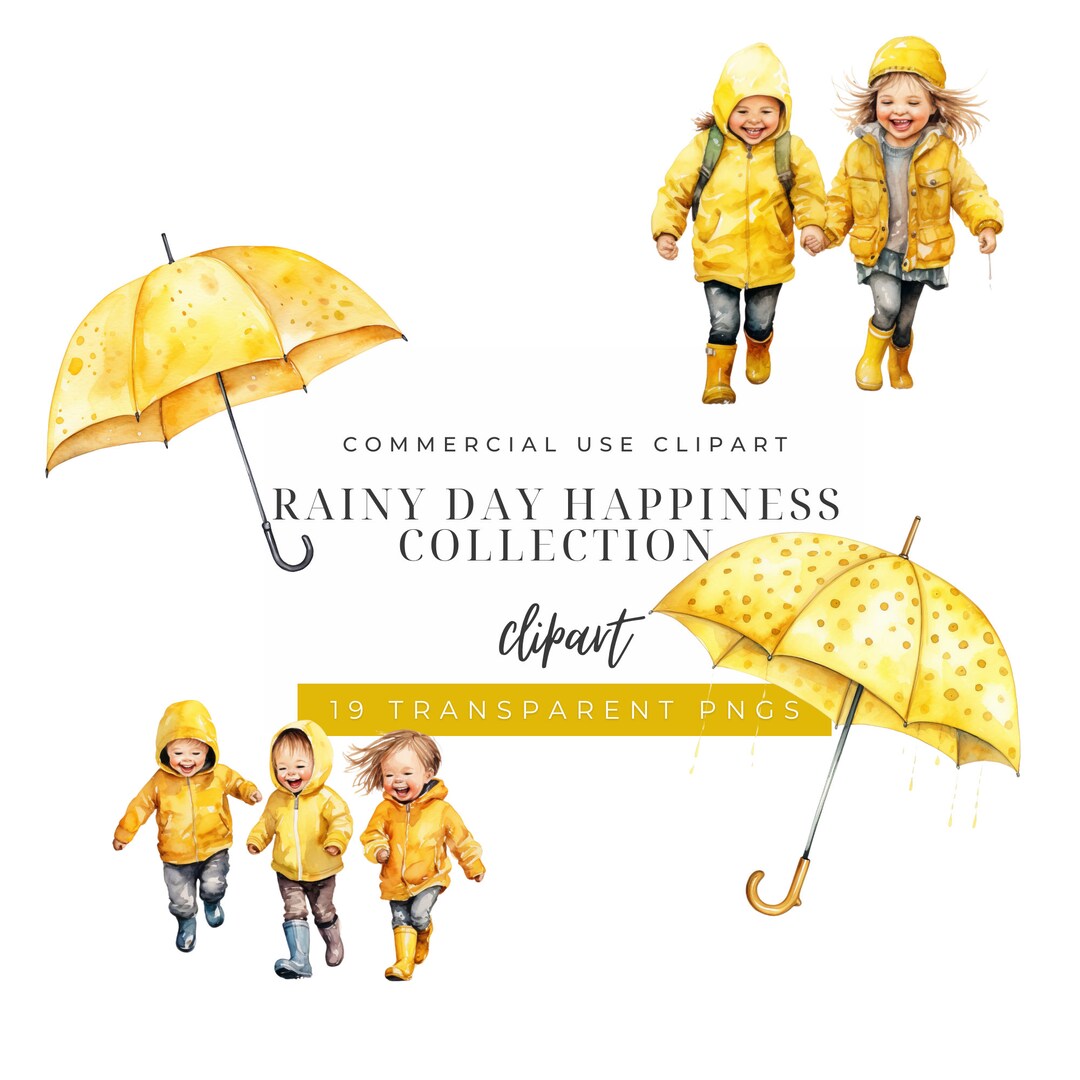 Rain Clipart, Children Playing, Yellow Rain Coat and Boots, High ...