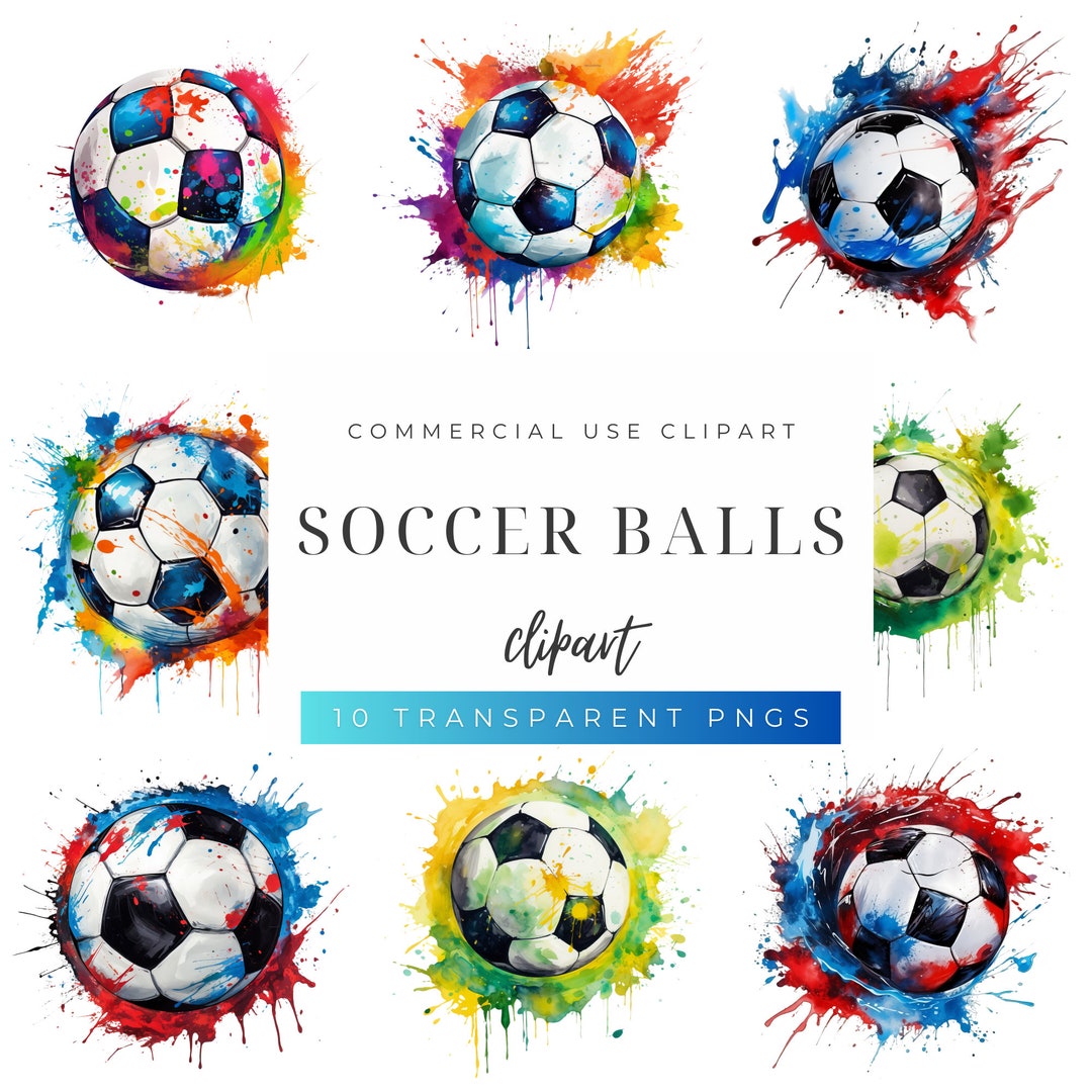 10 Soccer Balls Png, Watercolor Clipart PNG, Soccer Posters, Soccer ...