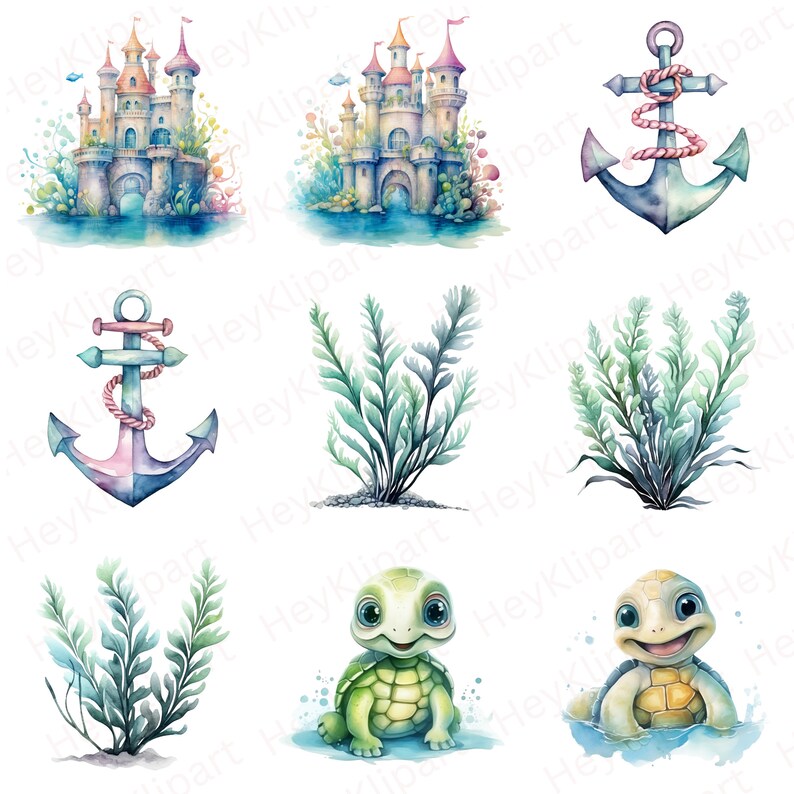 Under the Sea Watercolor Clipart, Cute Ocean Animal Clip Art, Undersea ...