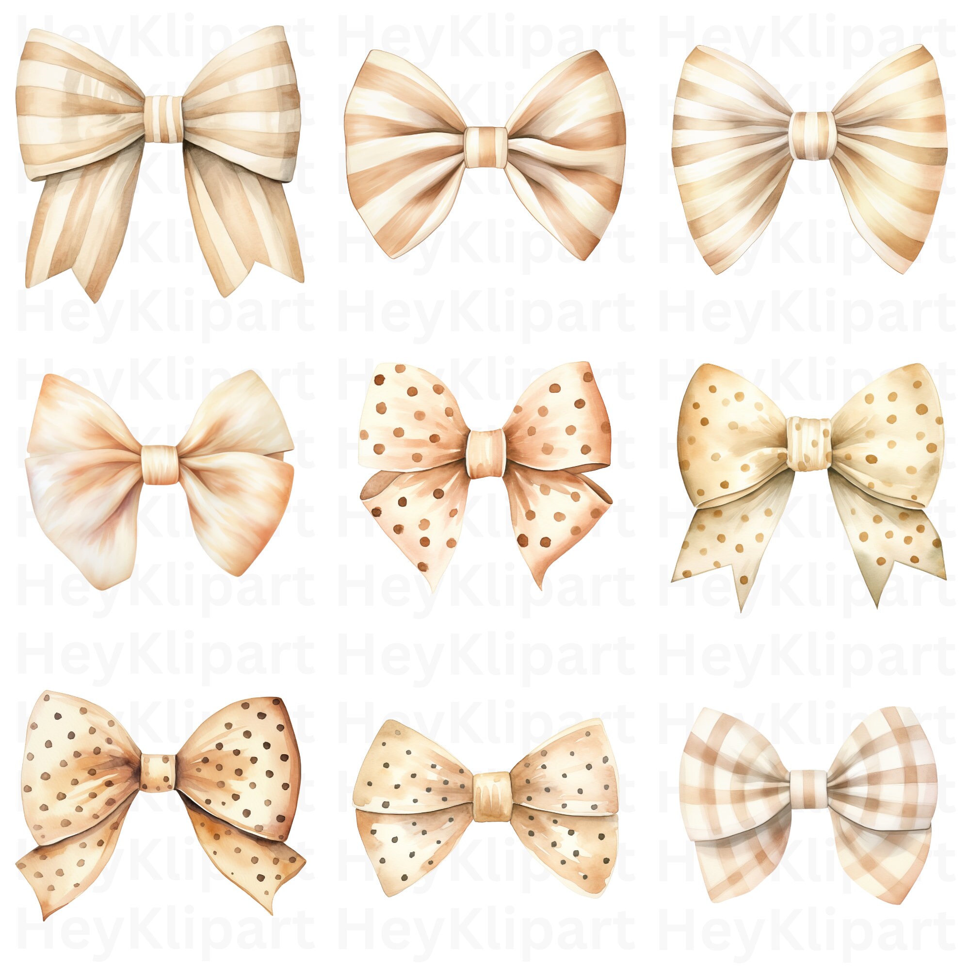 Beige Bow Watercolor Clipart - Bow Illustrations - Neutral Baby Nursery ...