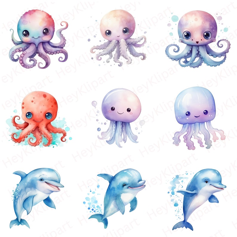 Under the Sea Watercolor Clipart, Cute Ocean Animal Clip Art, Undersea ...