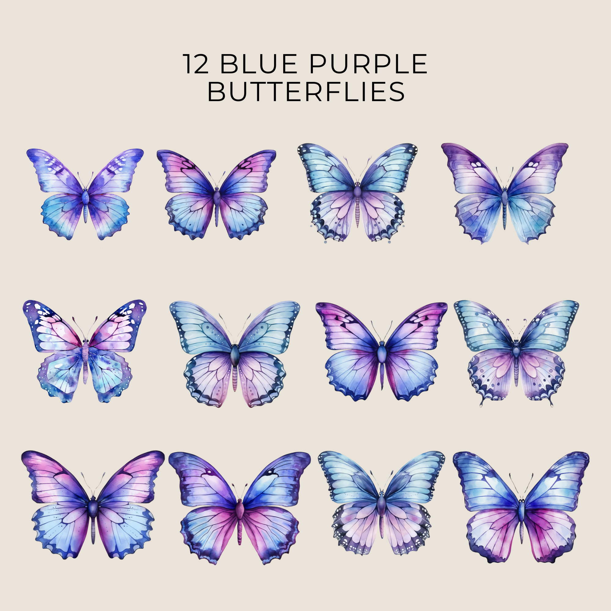 Watercolor Butterfly Clipart Bundle: Rainbow PNG Graphics (commercial ...