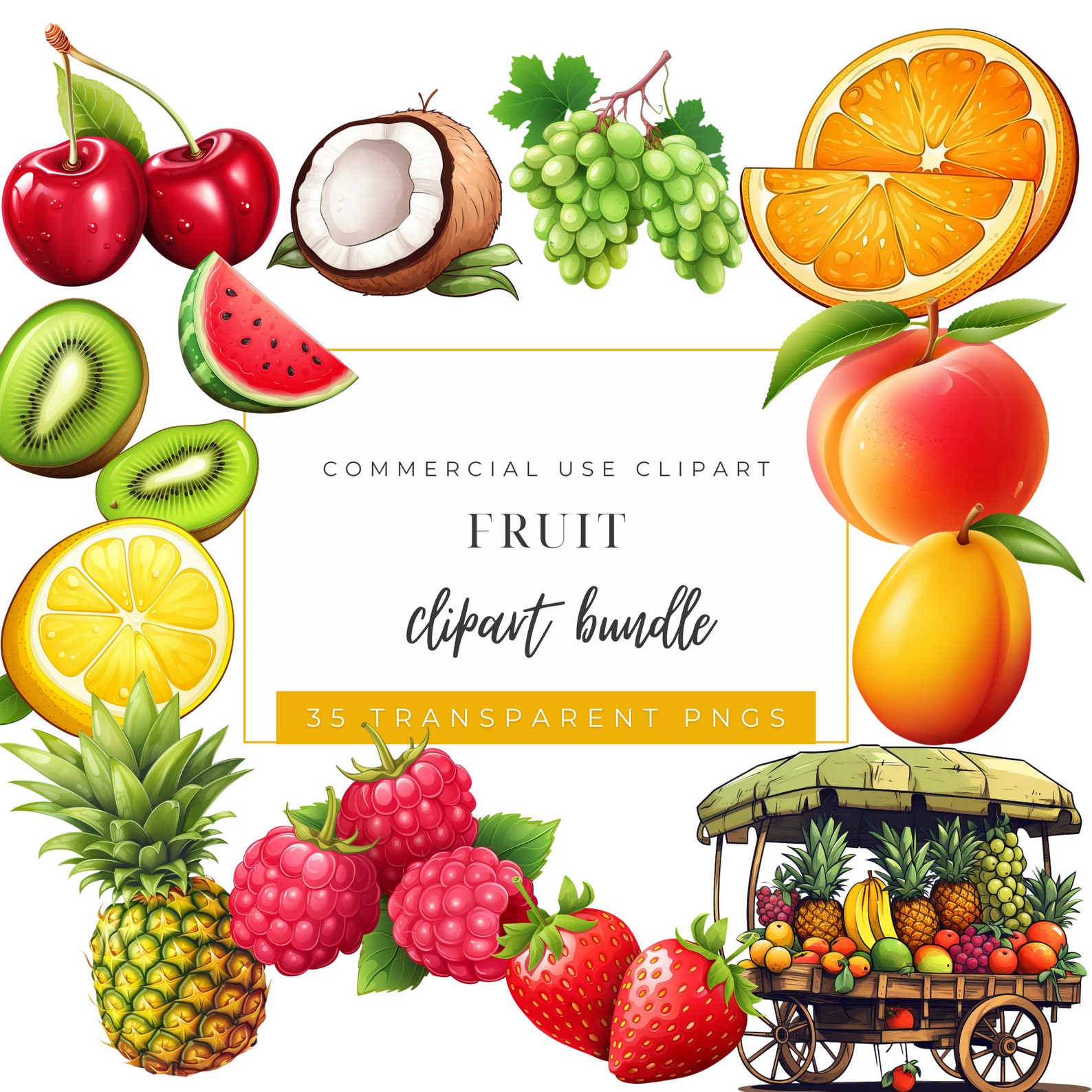 Fruit Clipart Bundle, Fruits PNG, Clipart Set, 35 Pngs, Transparent ...
