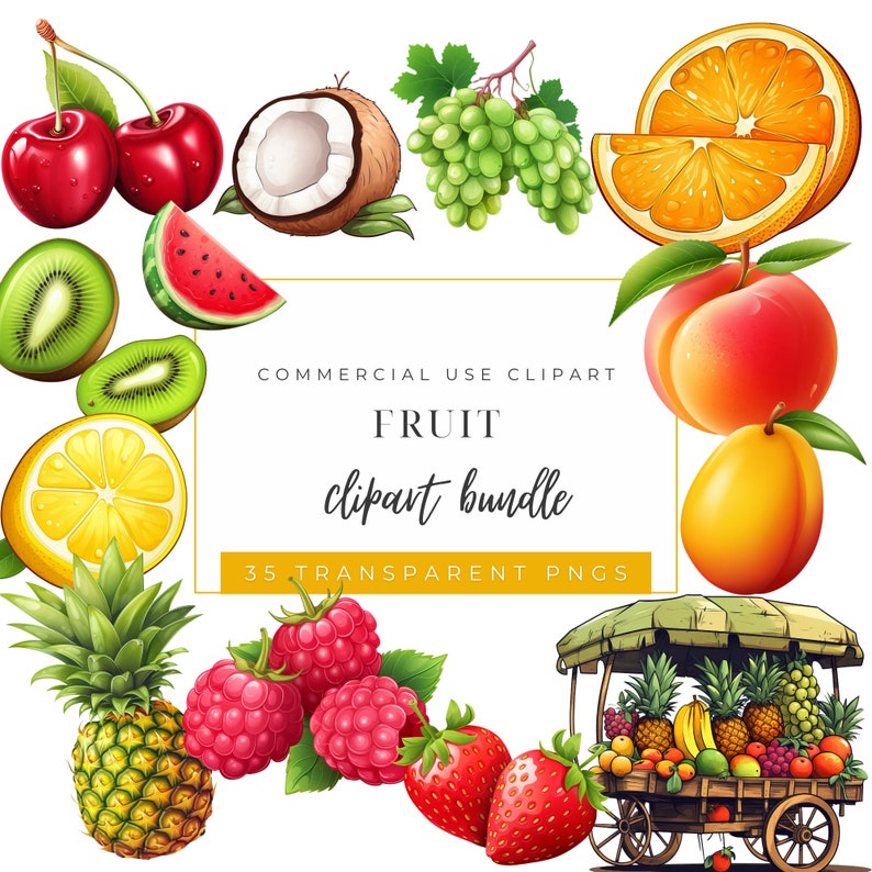 Fruit Clipart Bundle, Fruits PNG, Clipart Set, 35 Pngs, Transparent ...