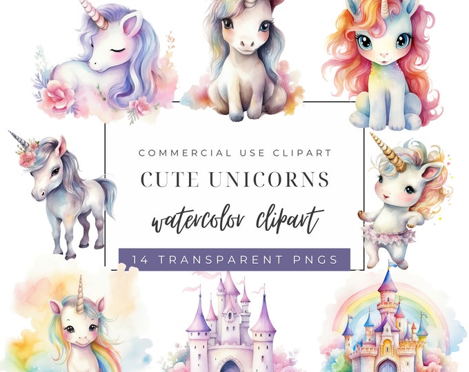 Floral Unicorns Clipart | Set of 10 | High Quality 300 DPI Jpegs ...