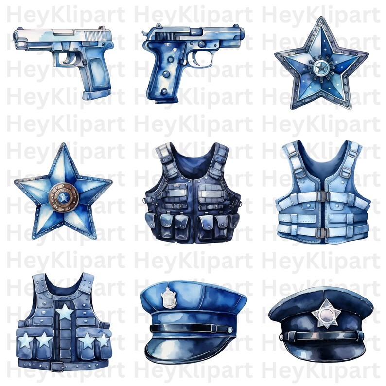 Police Watercolor Clipart, Cute Police Clipart Bundle, Police Badge ...