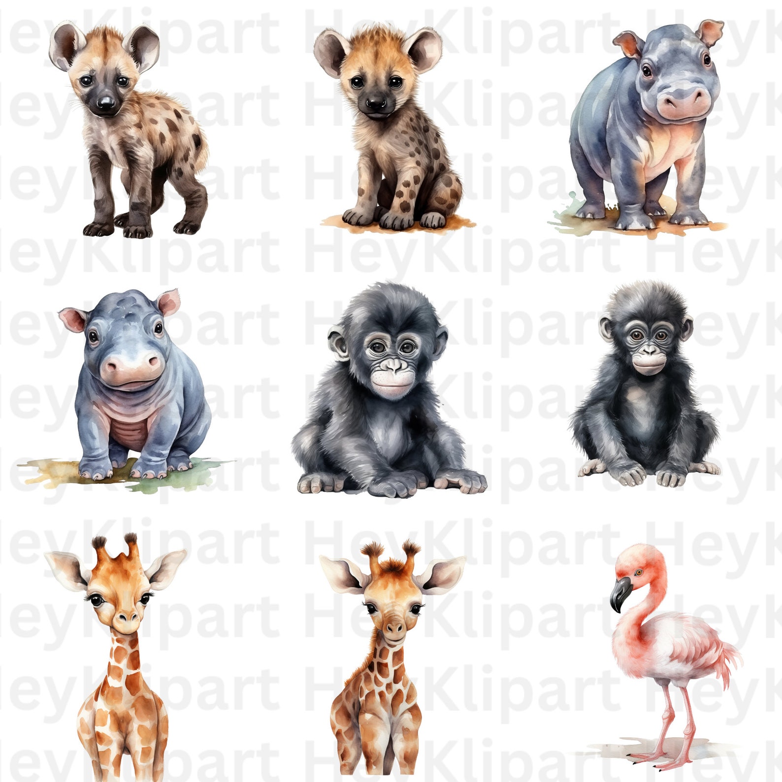 Safari Animals Clipart Watercolor, Cute Jungle Animals Clipart, Safari ...