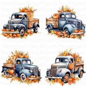Pumpkin Pickup Truck Clipart - Watercolor Autumn Scene - Pumpkin ...