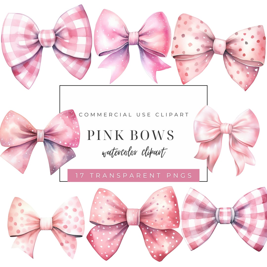 Watercolor Pink Bows Clipart - Blush Pink Wedding Bow Pngs - Baby Girl ...