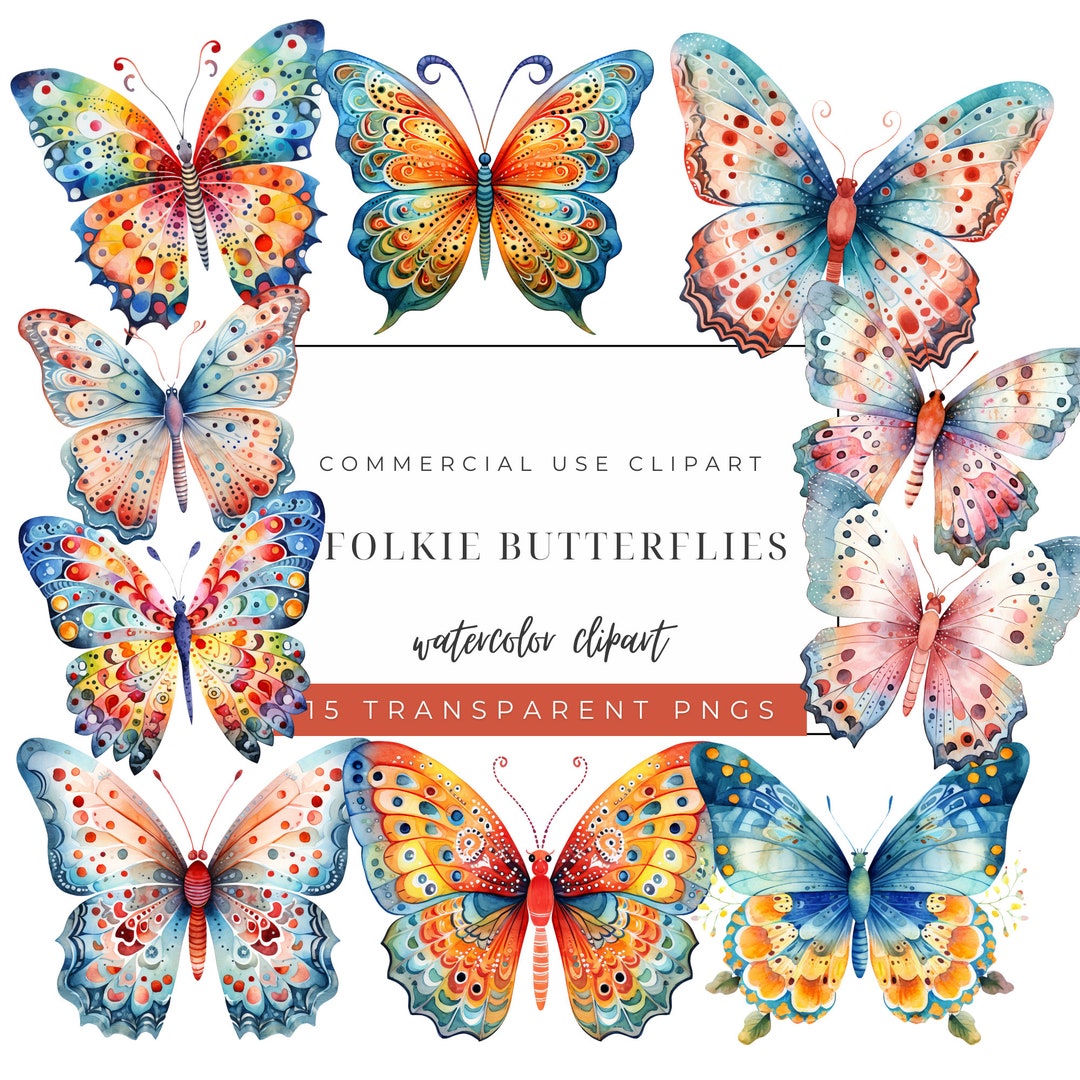 Folkie Butterflies Clipart - Transparent Pngs - Watercolor Butterflies ...