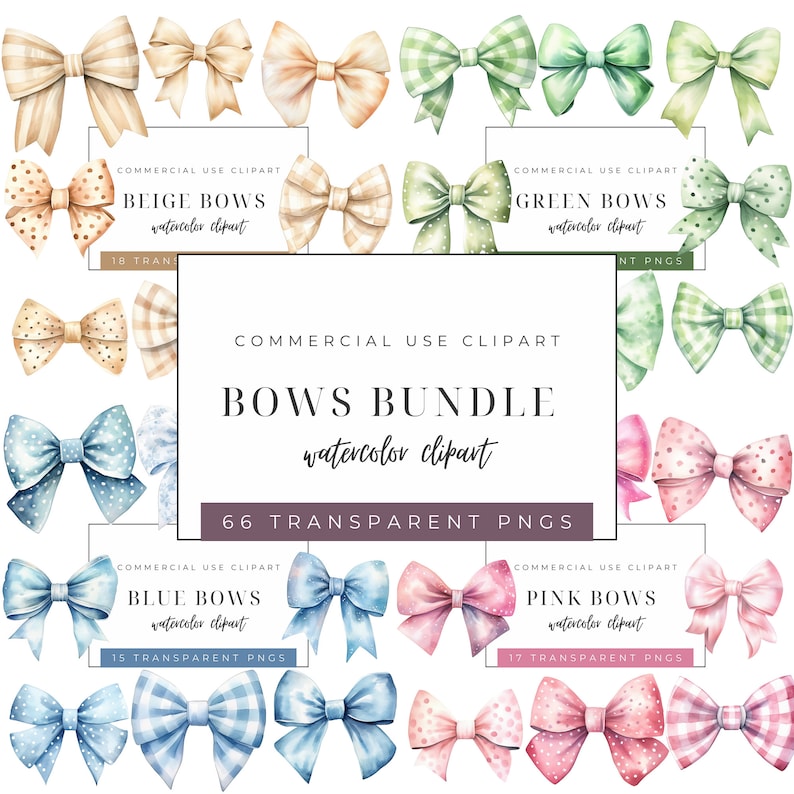 Watercolor Bows Clipart Bundle - Bow Illustrations - Baby Nursery Decor ...