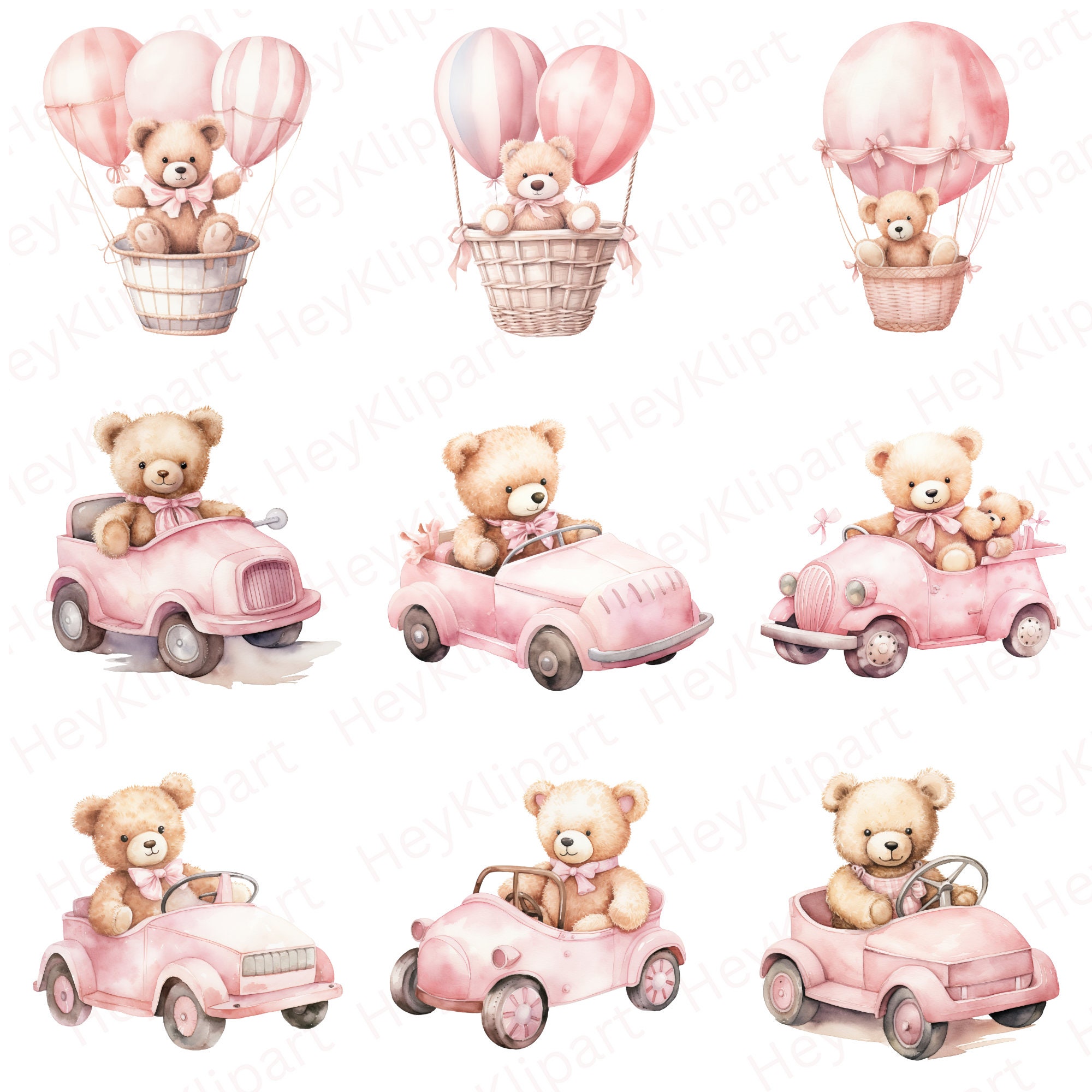 Pink Teddy Bear Clipart, Nursery Baby Bear, Baby Bear PNG, Cute ...