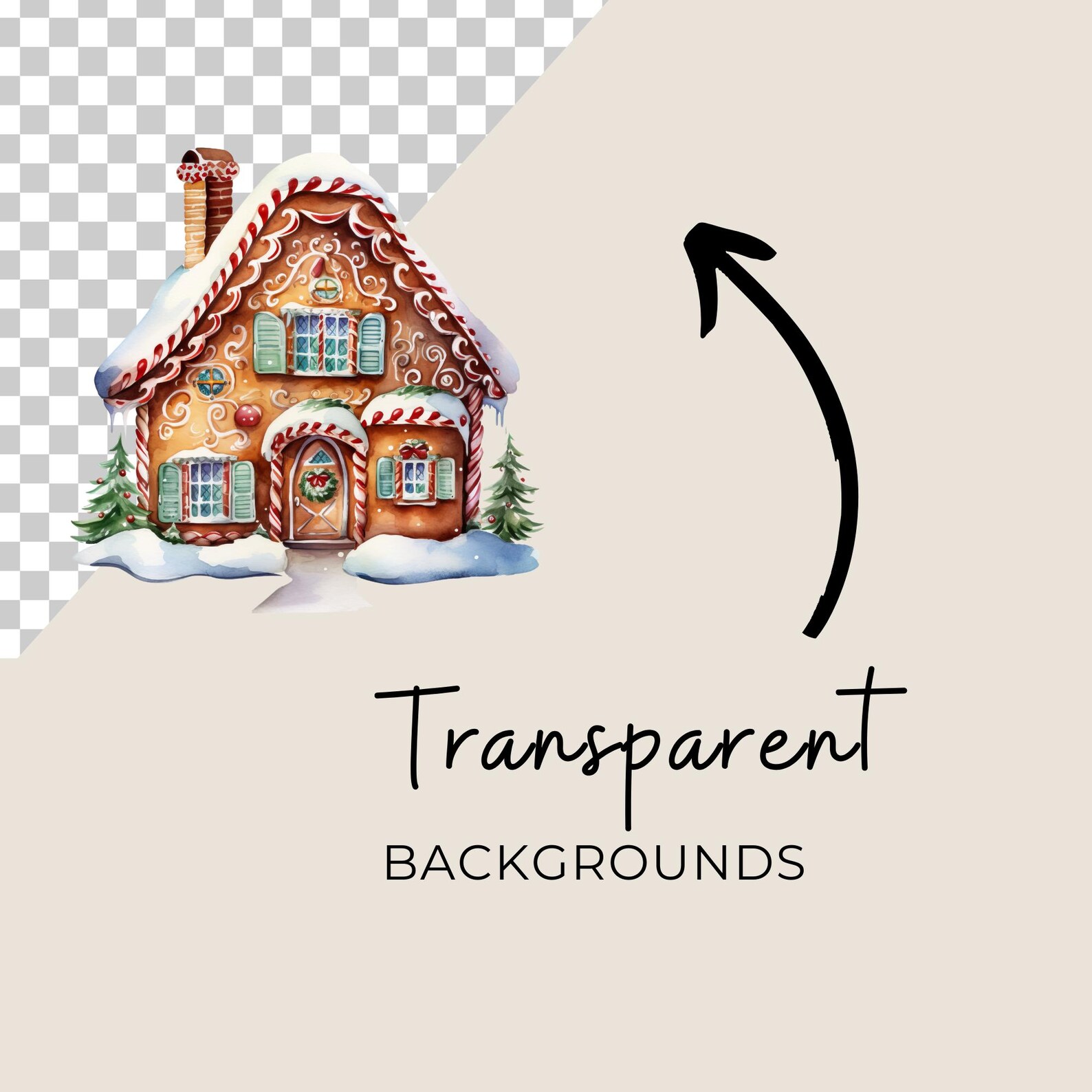 Christmas Gingerbread Houses Clipart - Watercolor Holiday Clip Art ...