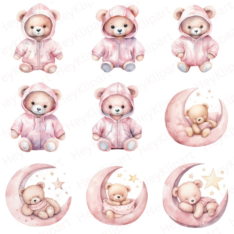 Pink Teddy Bear Clipart, Nursery Baby Bear, Baby Bear PNG, Cute ...