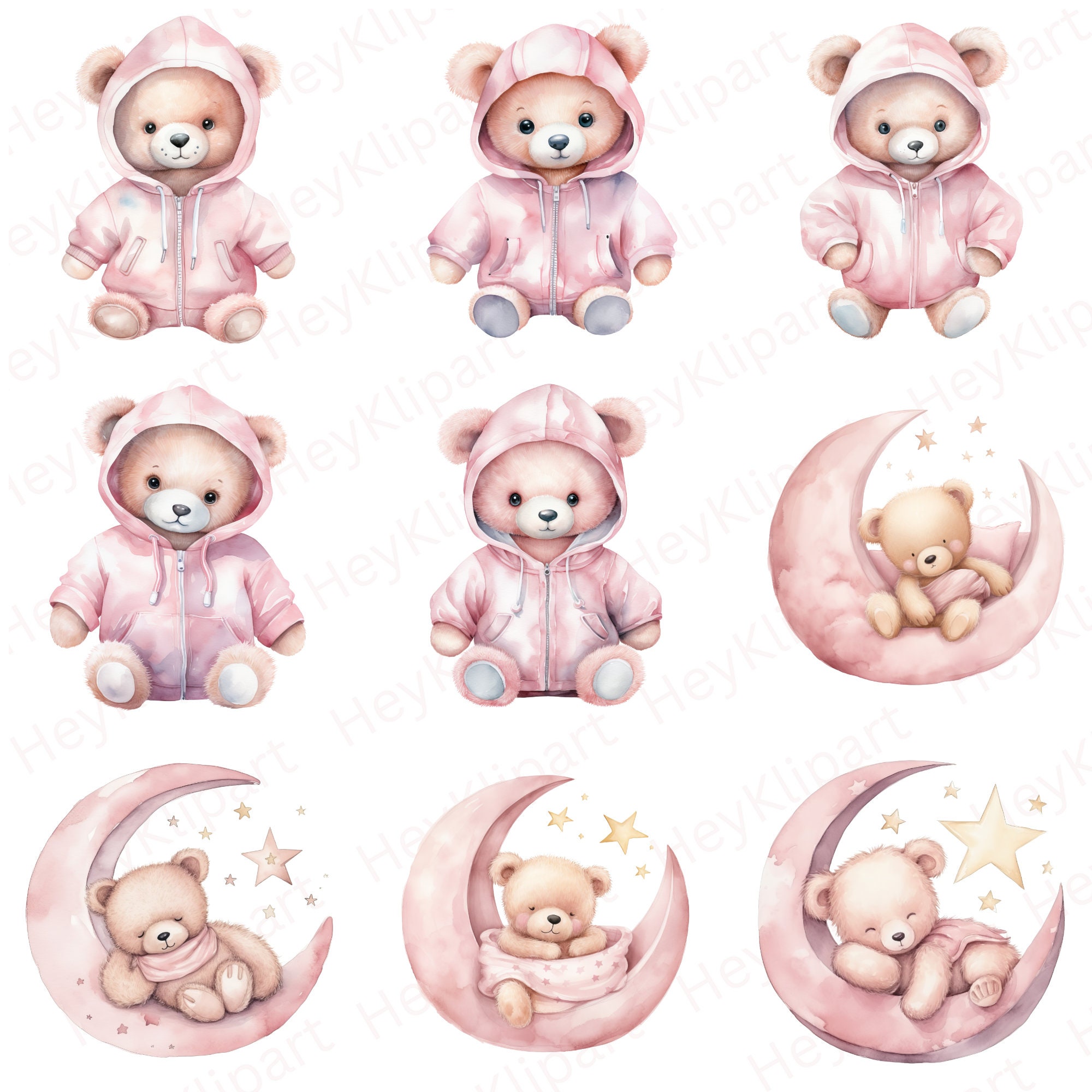Pink Teddy Bear Clipart, Nursery Baby Bear, Baby Bear PNG, Cute ...