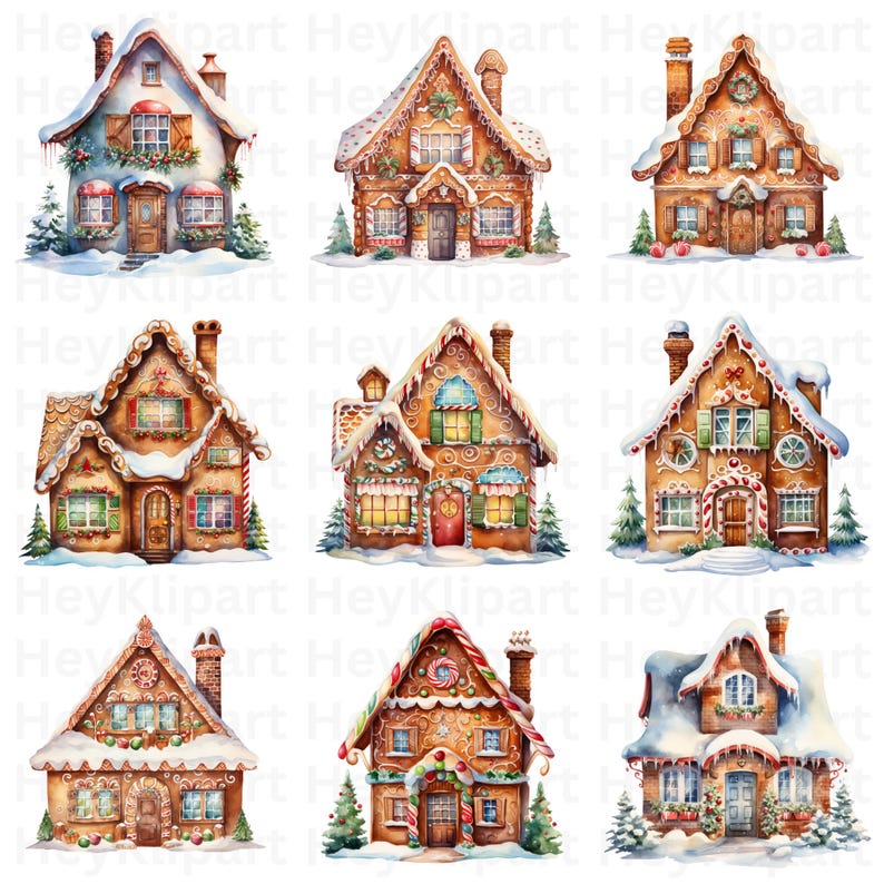 Christmas Gingerbread Houses Clipart - Watercolor Holiday Clip Art ...