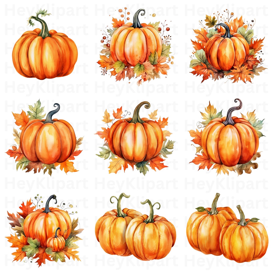 Watercolor Halloween Pumpkin Clipart: Spooky Jack O Lantern Pngs ...