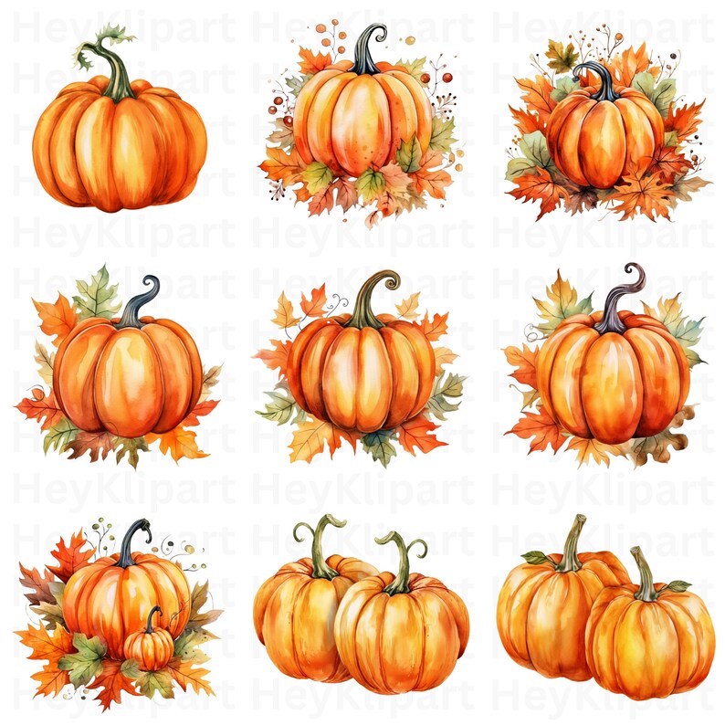 Orange Watercolor Halloween Pumpkins - Spooky Clip Art - Commercial Use ...