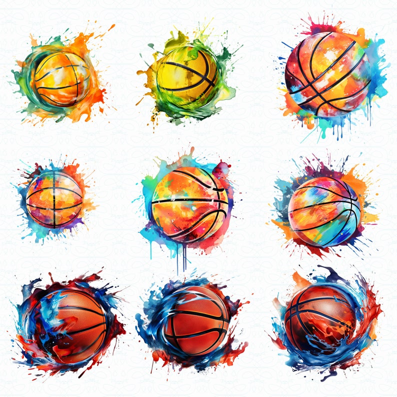 10 Basketball Balls Png, Watercolor Clipart PNG, Basketball Posters ...