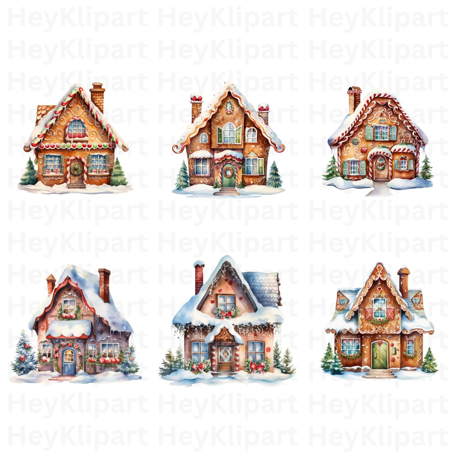 Christmas Gingerbread Houses Clipart - Watercolor Holiday Clip Art ...