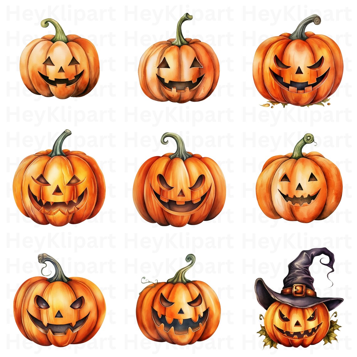 Watercolor Halloween Pumpkin Clipart: Spooky Jack O Lantern Pngs ...