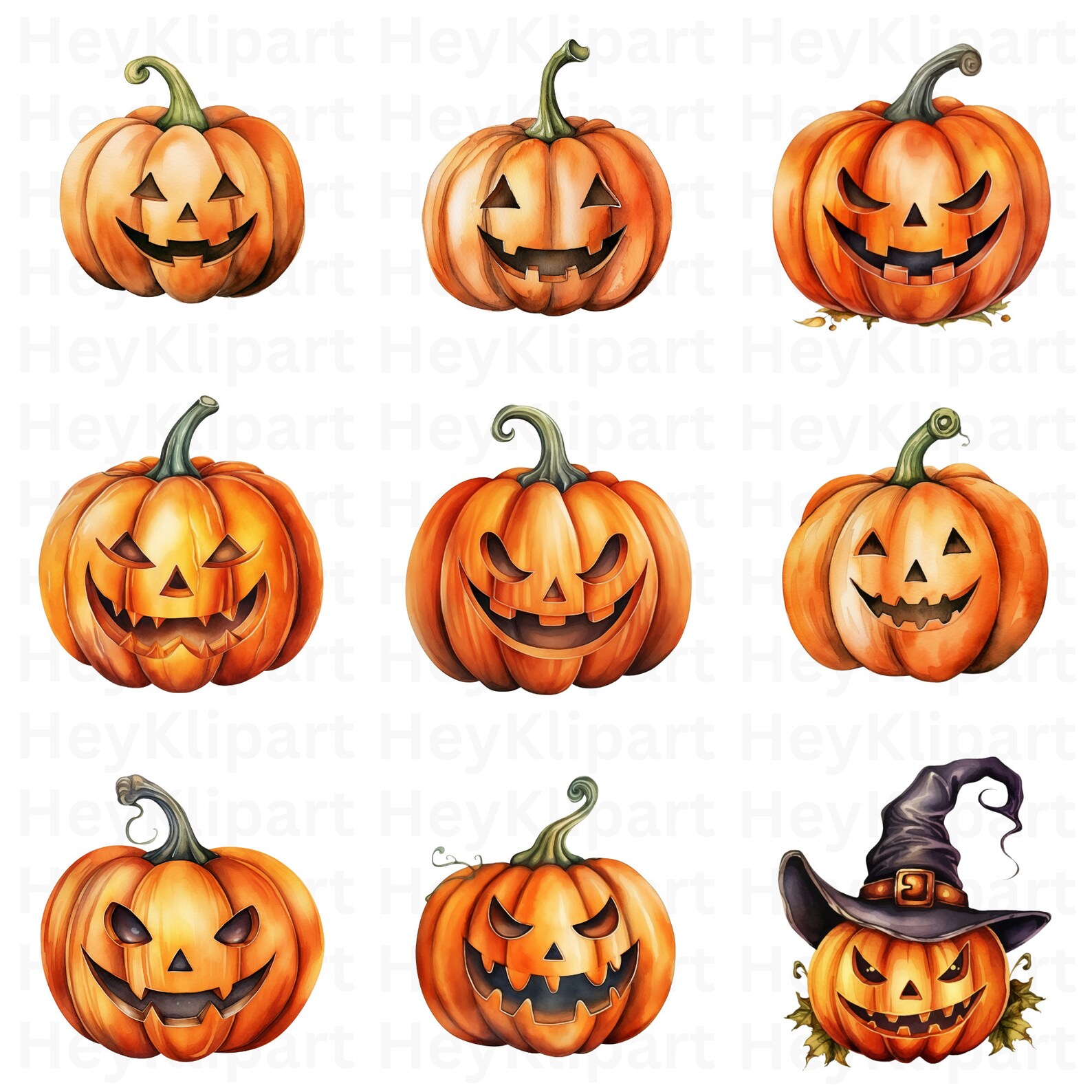 Watercolor Halloween Pumpkin Clipart: Spooky Jack O Lantern Pngs ...