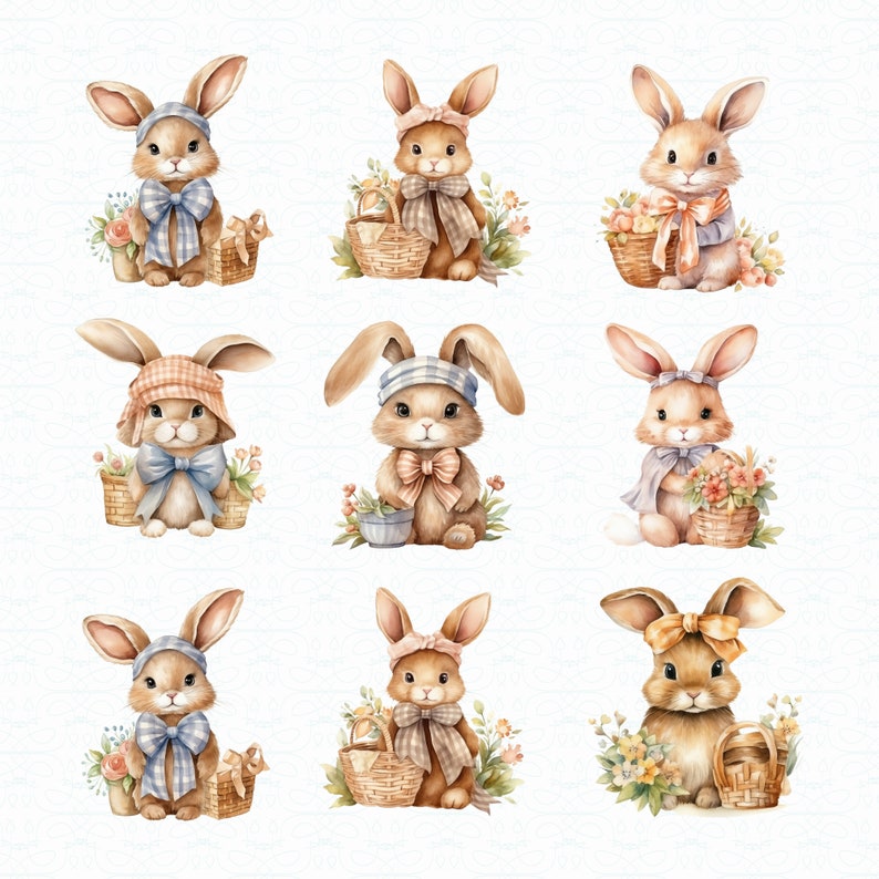 Country Farmhouse Bunny Watercolor Clipart, Instant Download ...