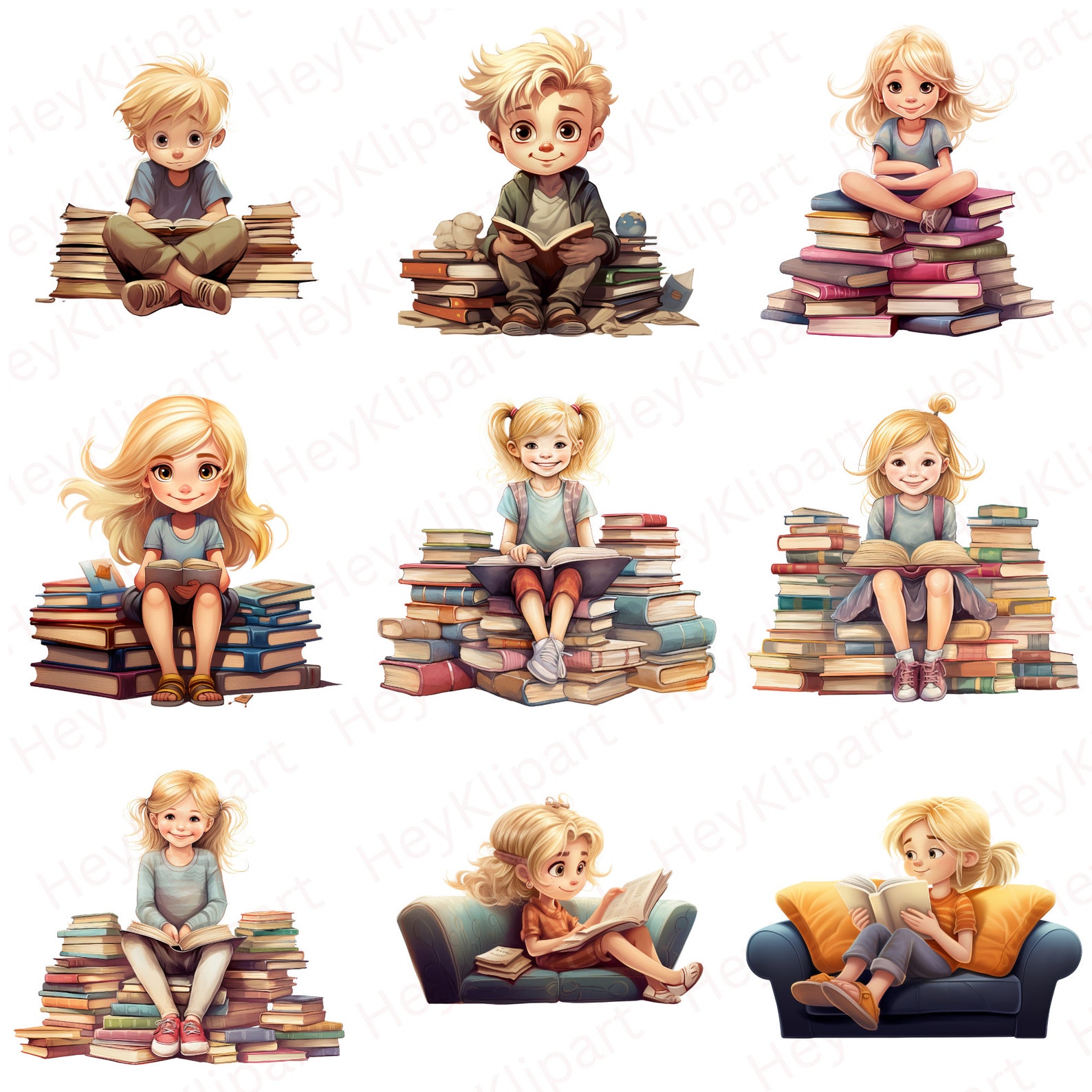 Book Lovers Watercolor Clipart Bundle, Transparent Background, Cozy ...