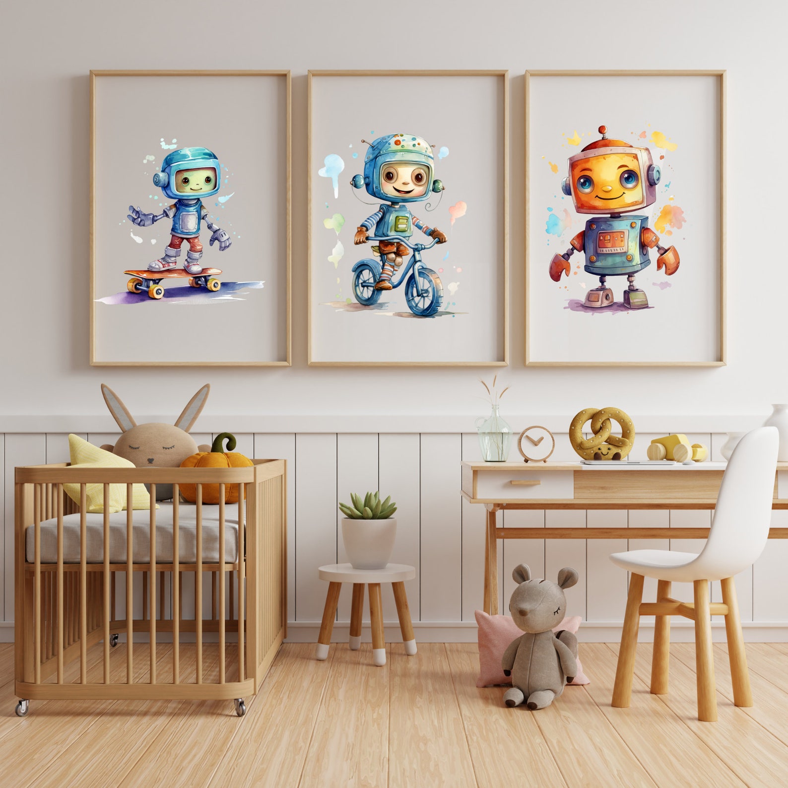 Cute Little Robots Clipart - Watercolor Cartoon Robot - High Quality ...