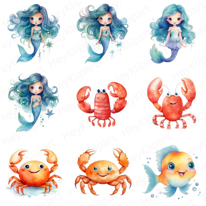 Under the Sea Watercolor Clipart, Cute Ocean Animal Clip Art, Undersea ...