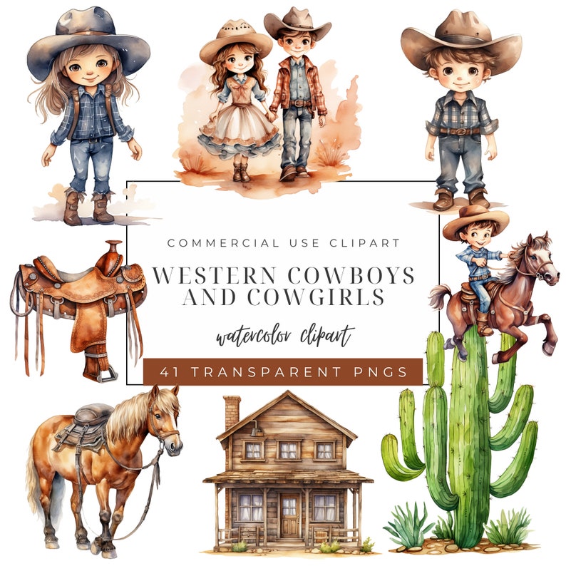 Cute Cowboy and Cowgirl Clipart - Wild West Clipart - Baby Western ...