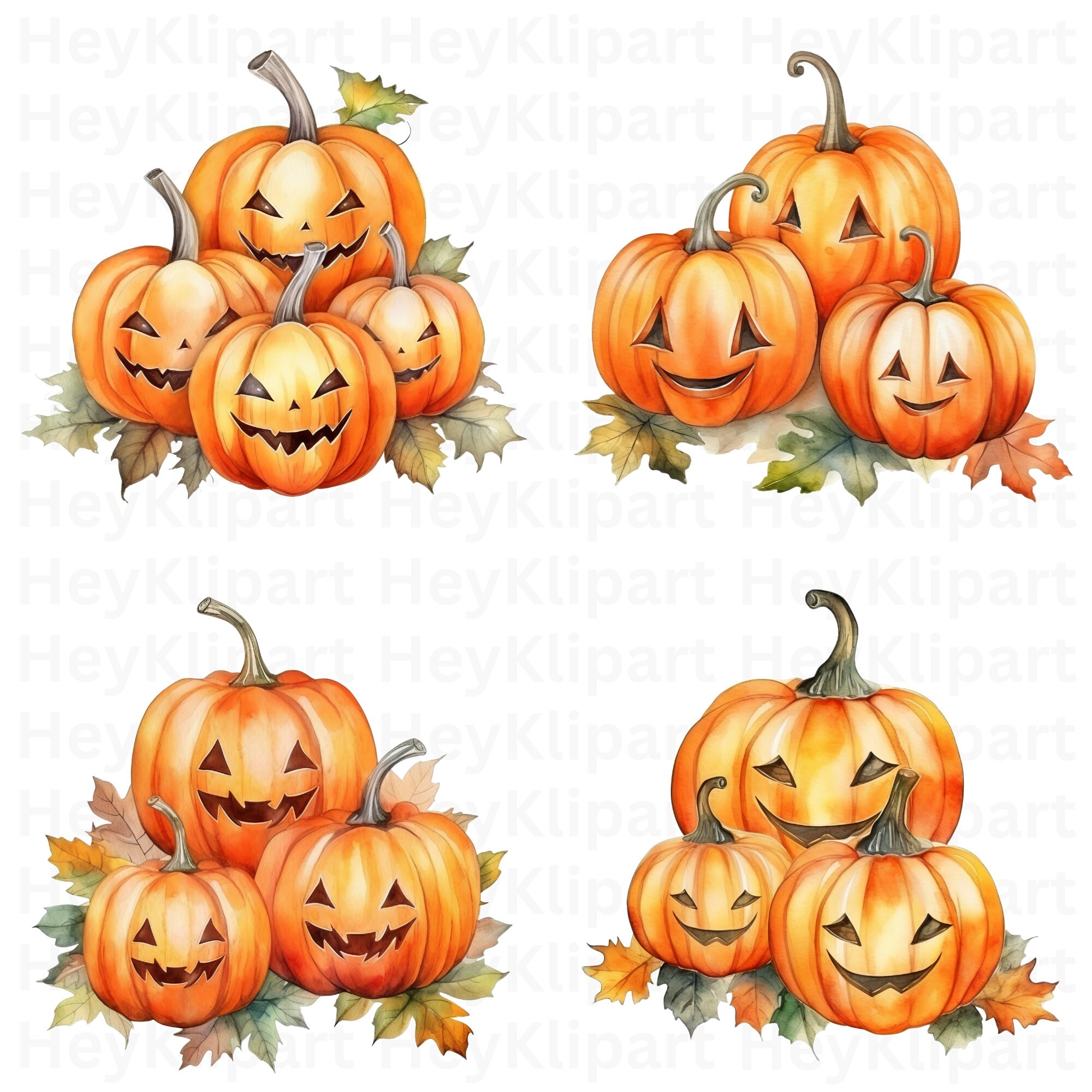 Watercolor Halloween Pumpkin Clipart: Spooky Jack O Lantern Pngs ...
