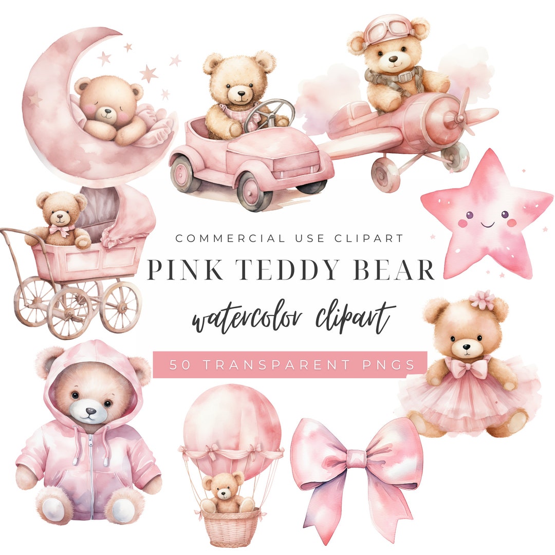 Pink Teddy Bear Clipart, Nursery Baby Bear, Baby Bear PNG, Cute ...