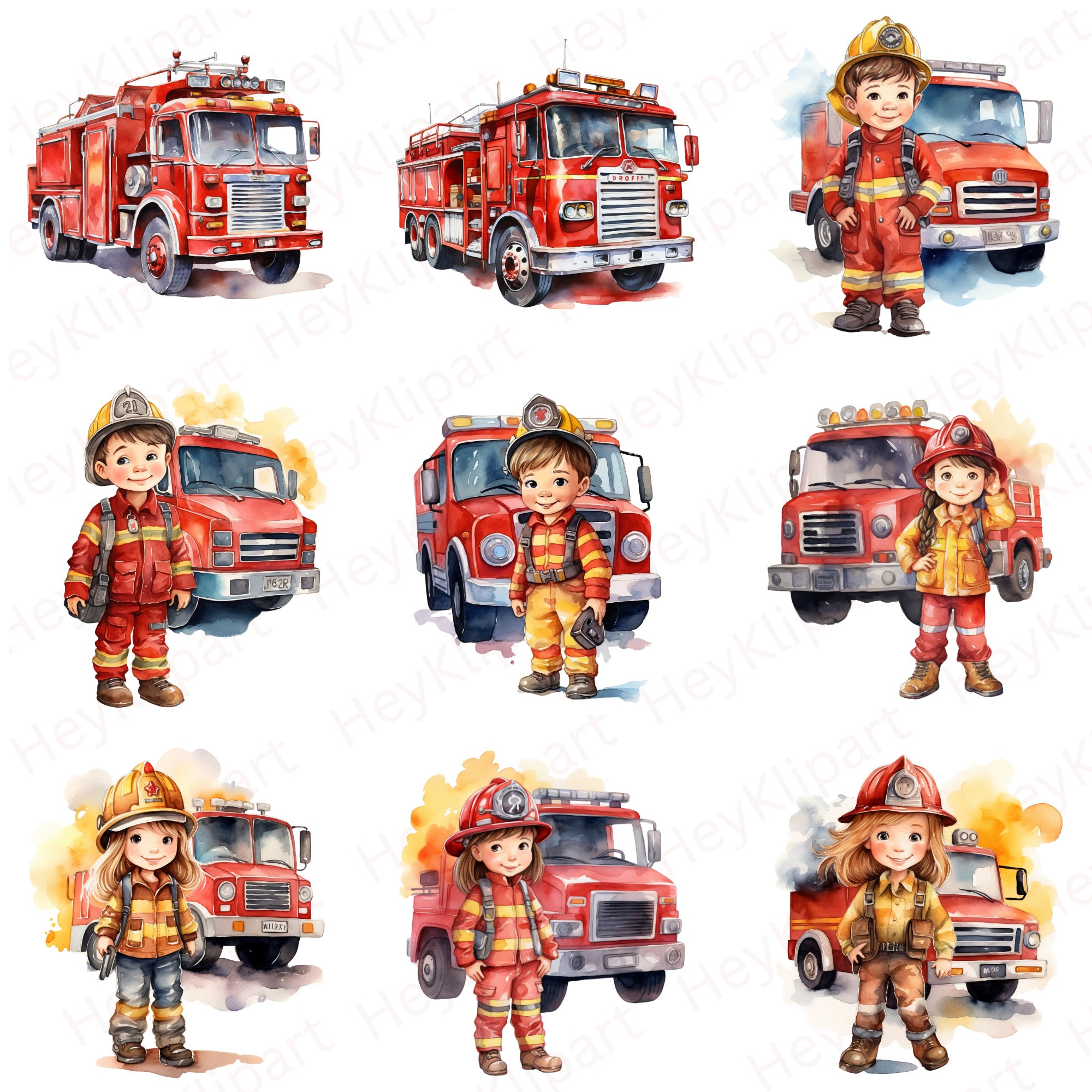 45 Fire Department Watercolor Clipart Bundle PNG, Fire Station, PNG ...