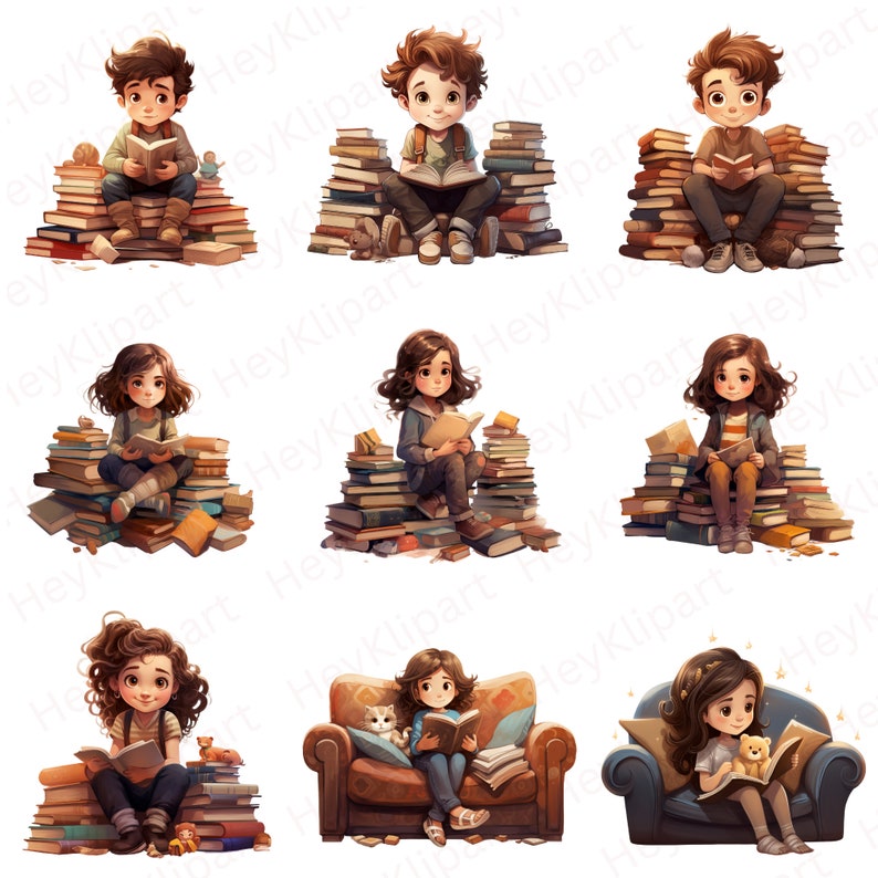 Book Lovers Watercolor Clipart Bundle, Transparent Background, Cozy ...