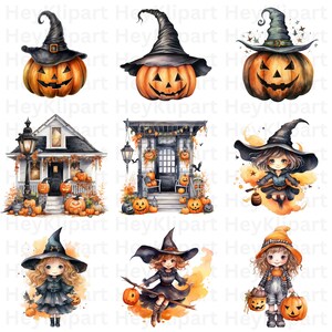 Cute Halloween Clipart - Watercolor PNG Graphics - Pumpkin Ghost Spider ...
