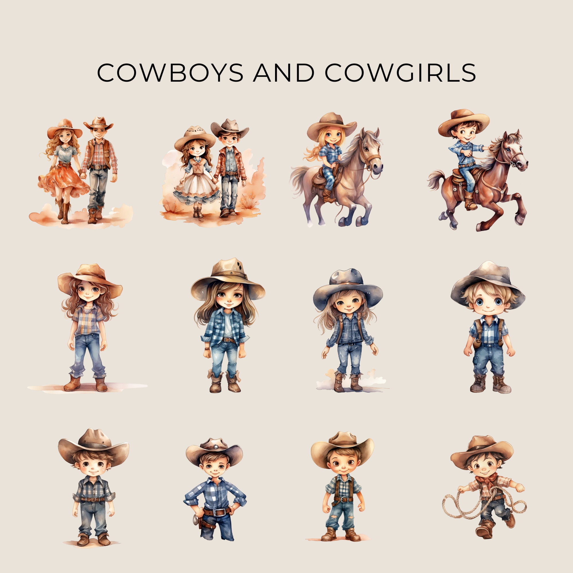 Cute Cowboy and Cowgirl Clipart - Wild West Clipart - Baby Western ...