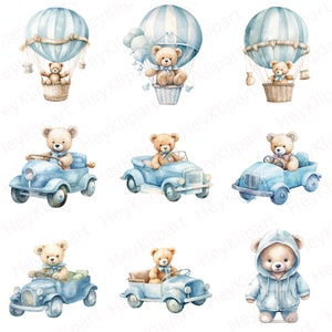 Blue Teddy Bear Clipart, Nursery Baby Bear, Baby Bear PNG, Cute Watercolor Teddy Bear Bundle ...
