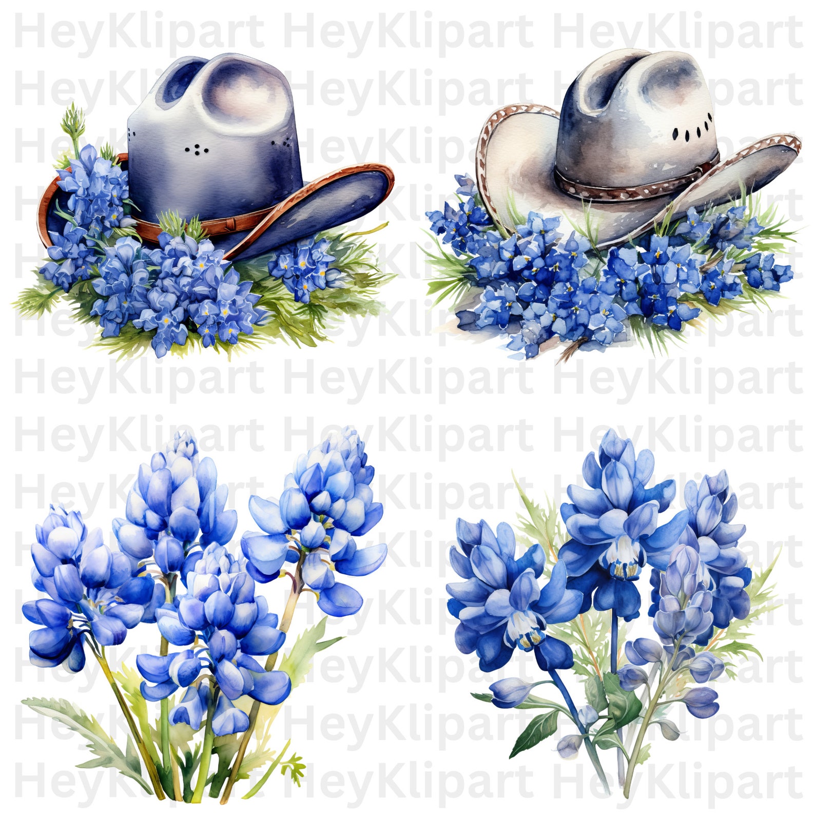 Bluebonnets Watercolor Clipart, Cowboy Boots, High Quality Pngs ...