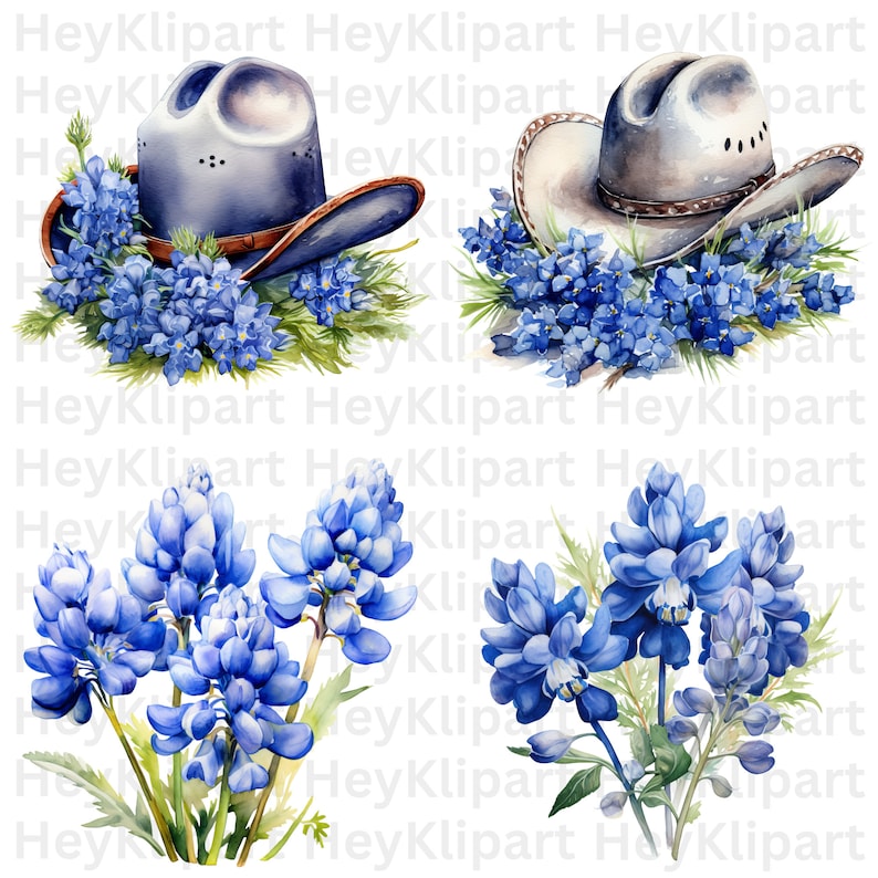 Bluebonnets Watercolor Clipart, Cowboy Boots, High Quality Pngs ...