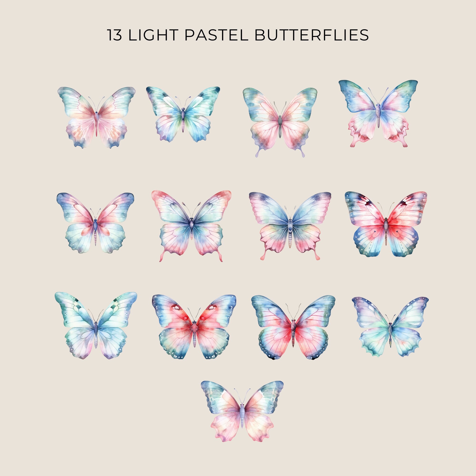 Watercolor Butterfly Clipart Bundle: Rainbow PNG Graphics (commercial ...