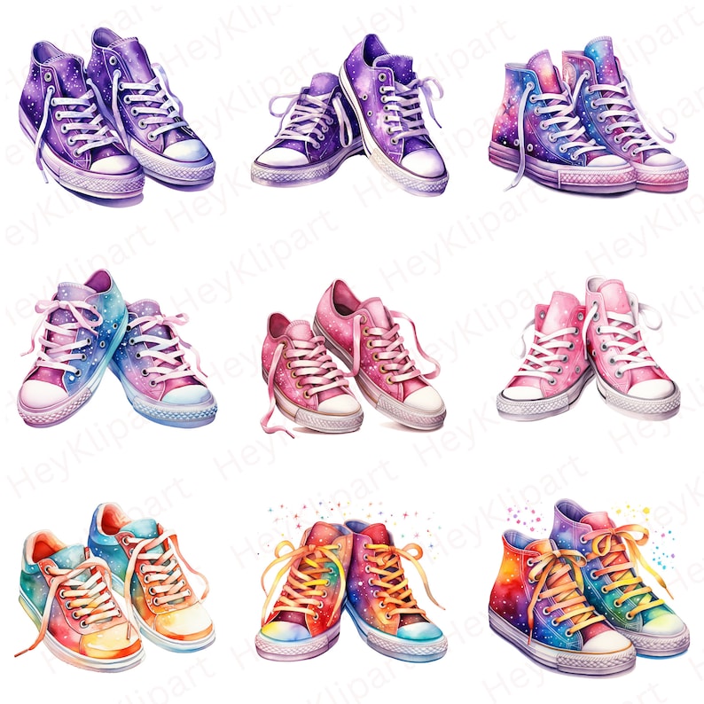 Watercolor Sneakers Clipart - Colorful Sneakers - Cute Fashion PNG ...