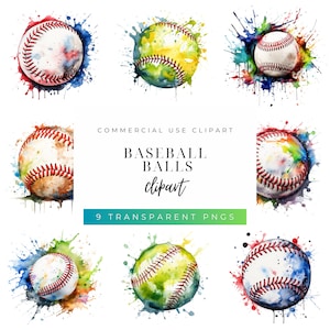 9 Baseball Balls Png, Watercolor Clipart PNG, Baseball Posters ...