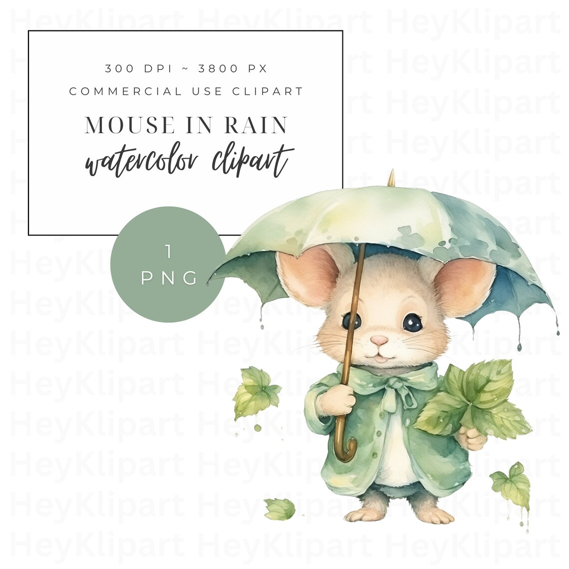 Cute Mouse in Raincoat Clipart 1 Single PNG Commercial Use Instant ...